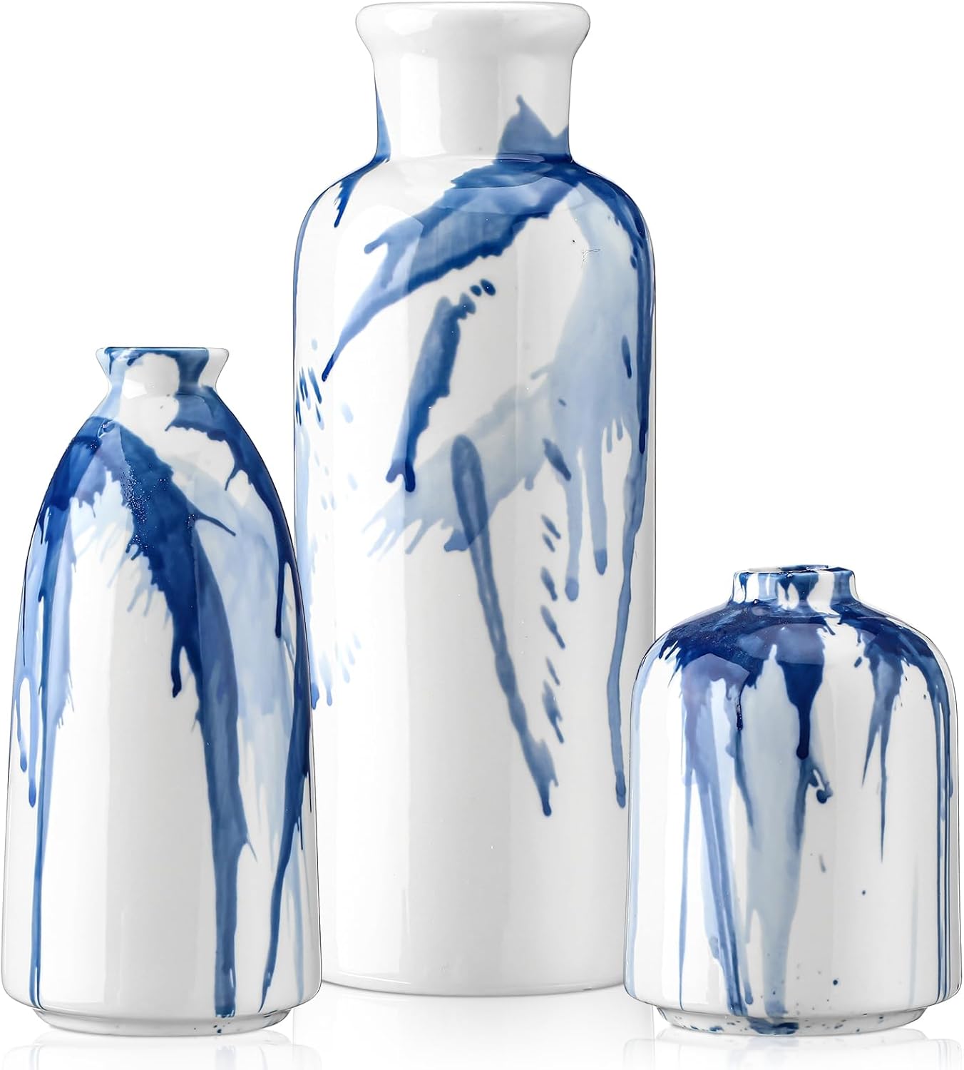 Amazon.com: FoldTier Set of 3 Blue and White Vase Decorative Ink Splash ...