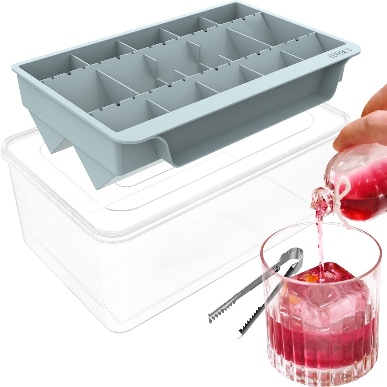 Amazon.com: ITWIST Large Ice Cube Tray, 2''Whiskey Ice Mold with Bin ...