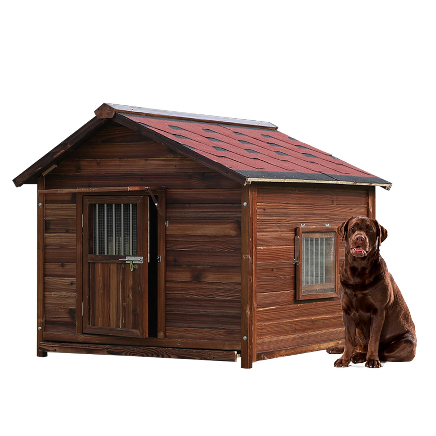 Amazon.com : KZLAA Outdoor Dog House Weatherproof with Window, Pine ...