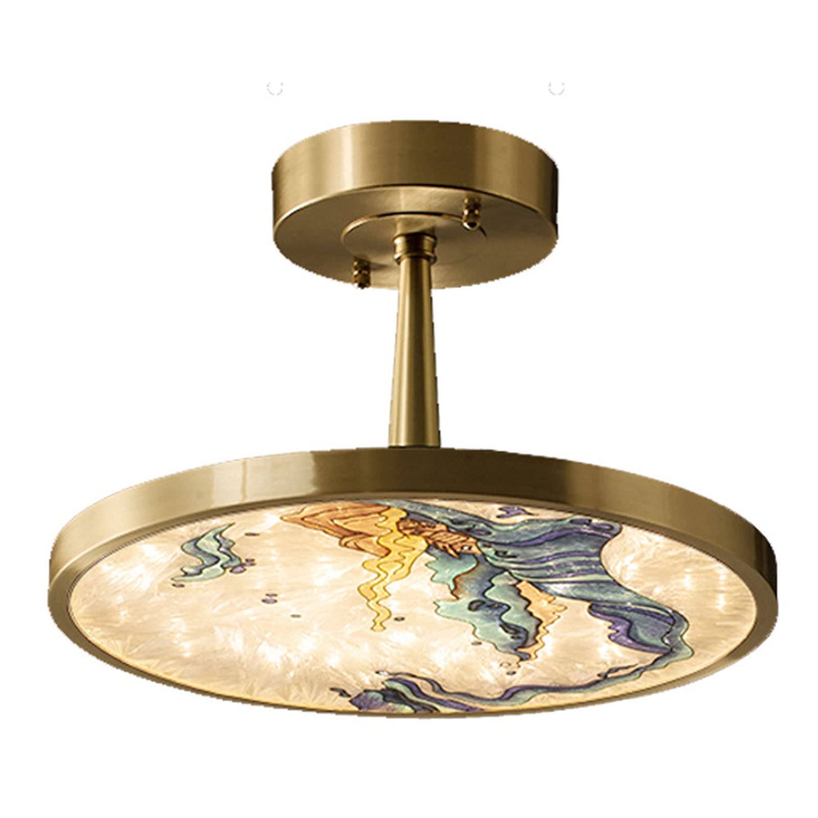 New Chinese Style Led Ceiling Light Copper Glass Circle