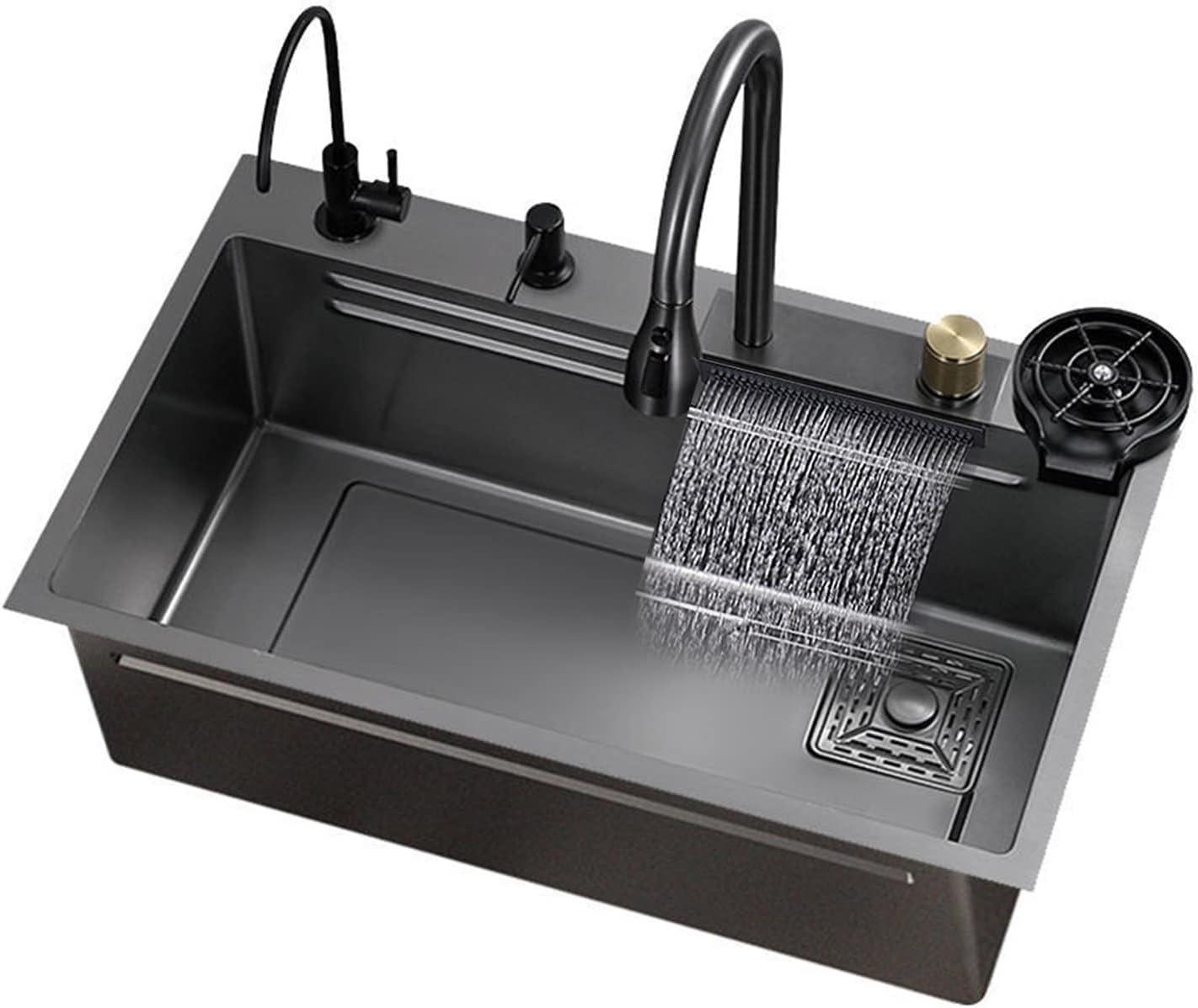 Kitchen Sink Unit, 304 Stainless Steel Waterfall Single Bowl ...