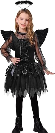 Amazon.com: SIZGAROOT Fallen Angel Costume Girls Halloween Dark Black ...
