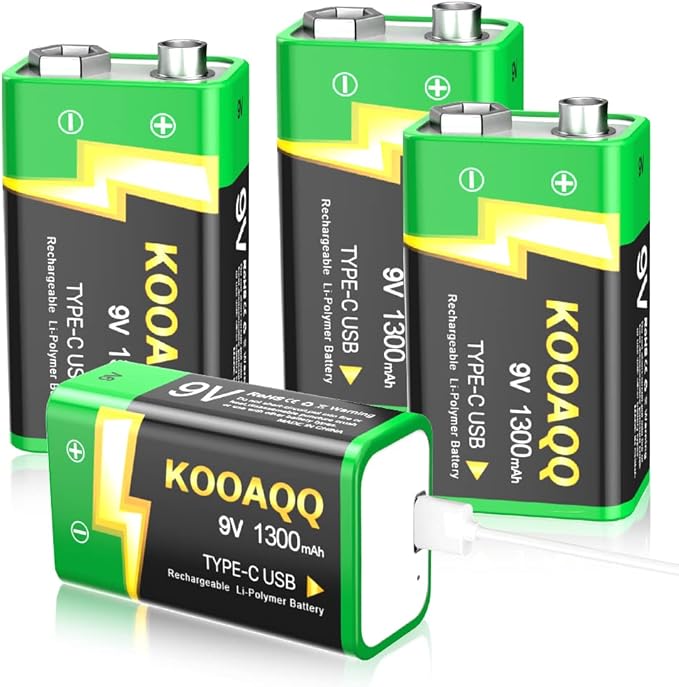 USB Rechargeable 9V Lithium Batteries, 1300mAh High Capacity ...