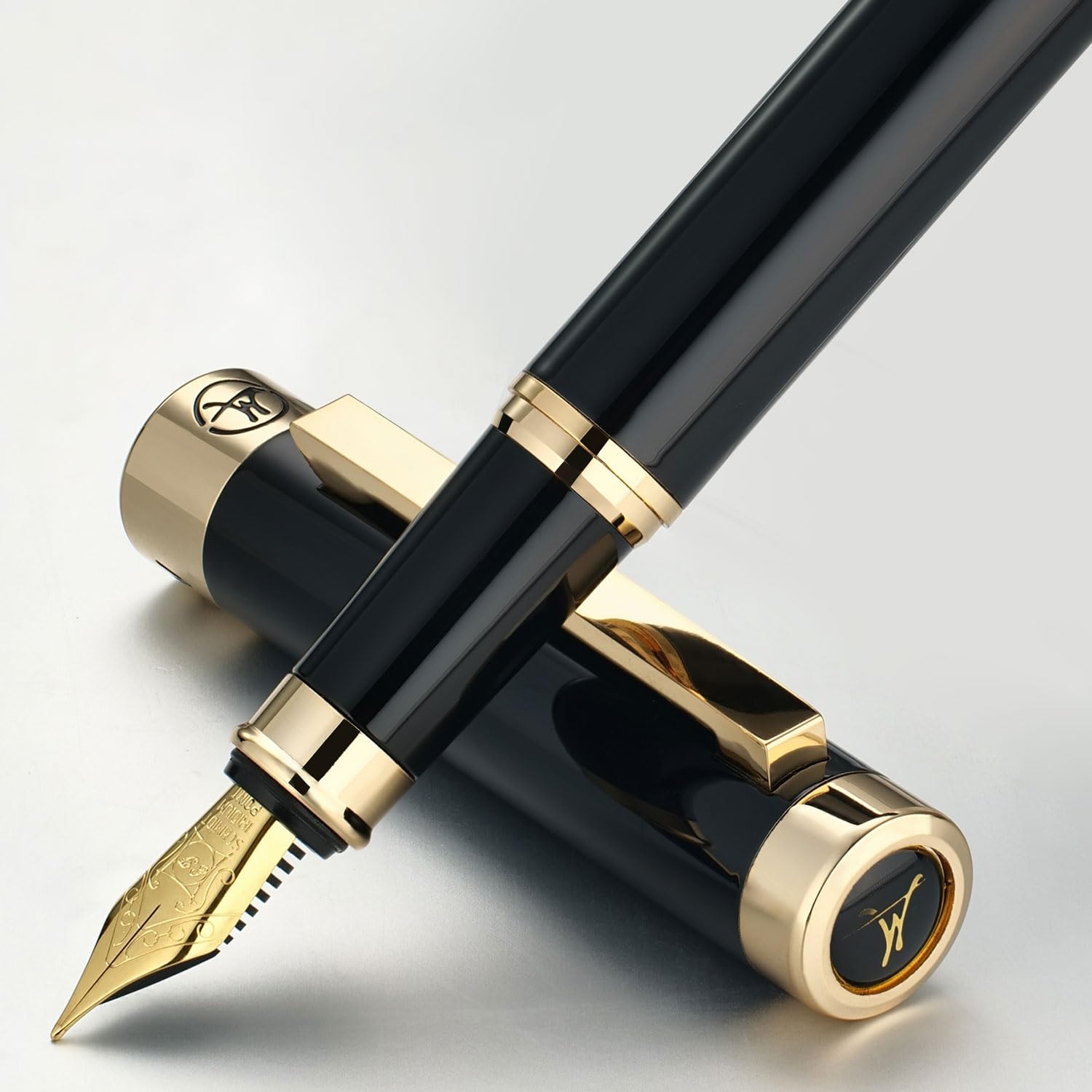 Amazon.com : MCNTEIK Black Lacquer Fountain Pen With 24K Gold Finish ...