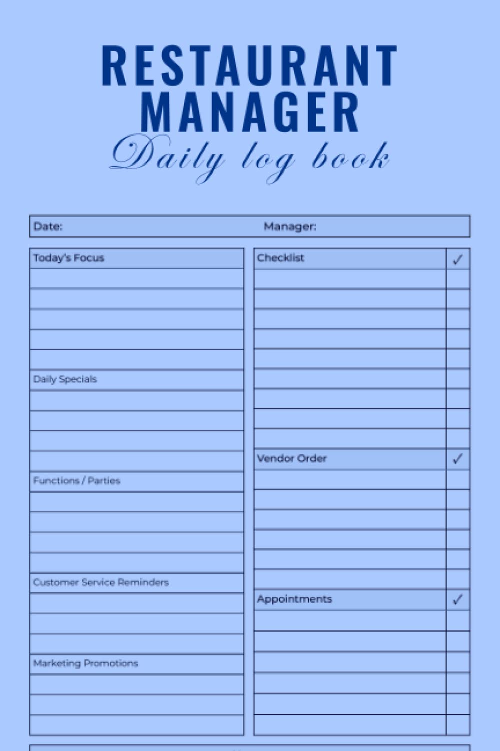 Amazon.com: Restaurant Manager Daily Log Book: Restaurant Task ...