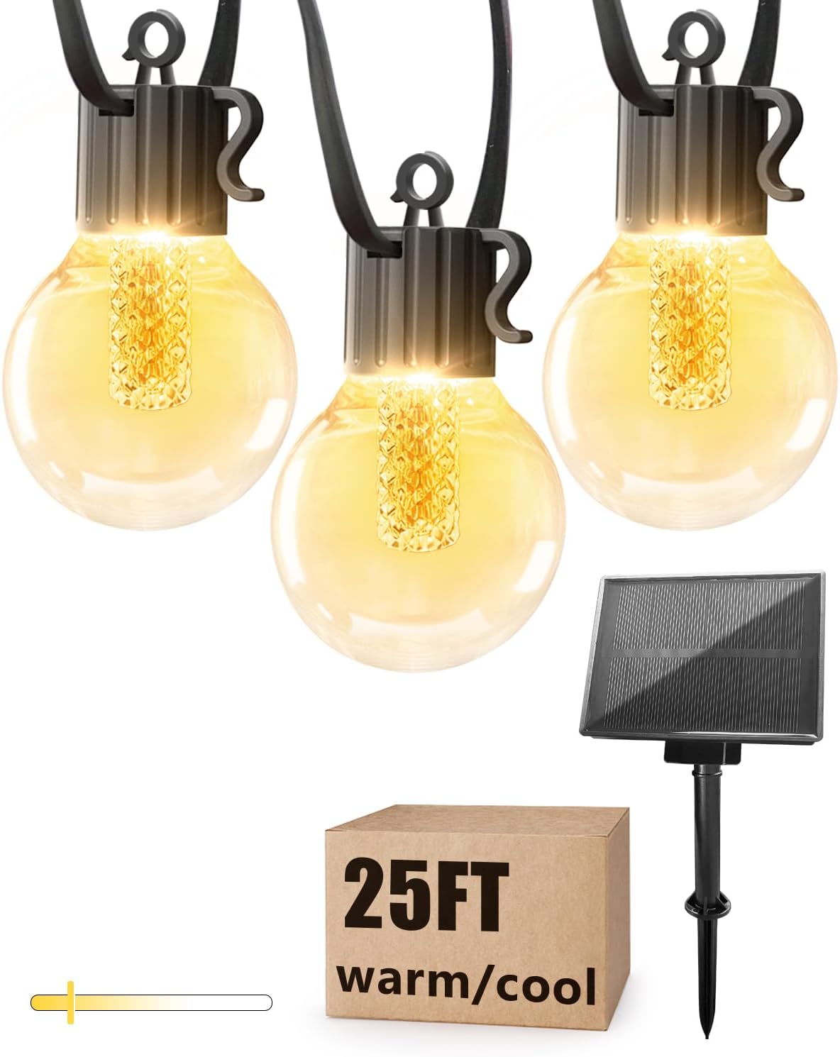 Solar String Lights for Outside, 25ft(20+5) Warm Cool 2 Color Tunable ...