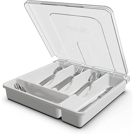 Amazon.com - Zilpoo Flatware Plastic Tray with Hinged Lid, Kitchen ...