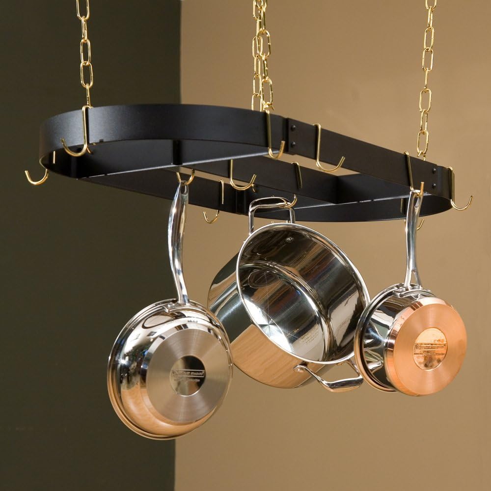 Amazon.com: Gourmet Oval Hanging Pot Rack with Centerbar Finish: Black ...