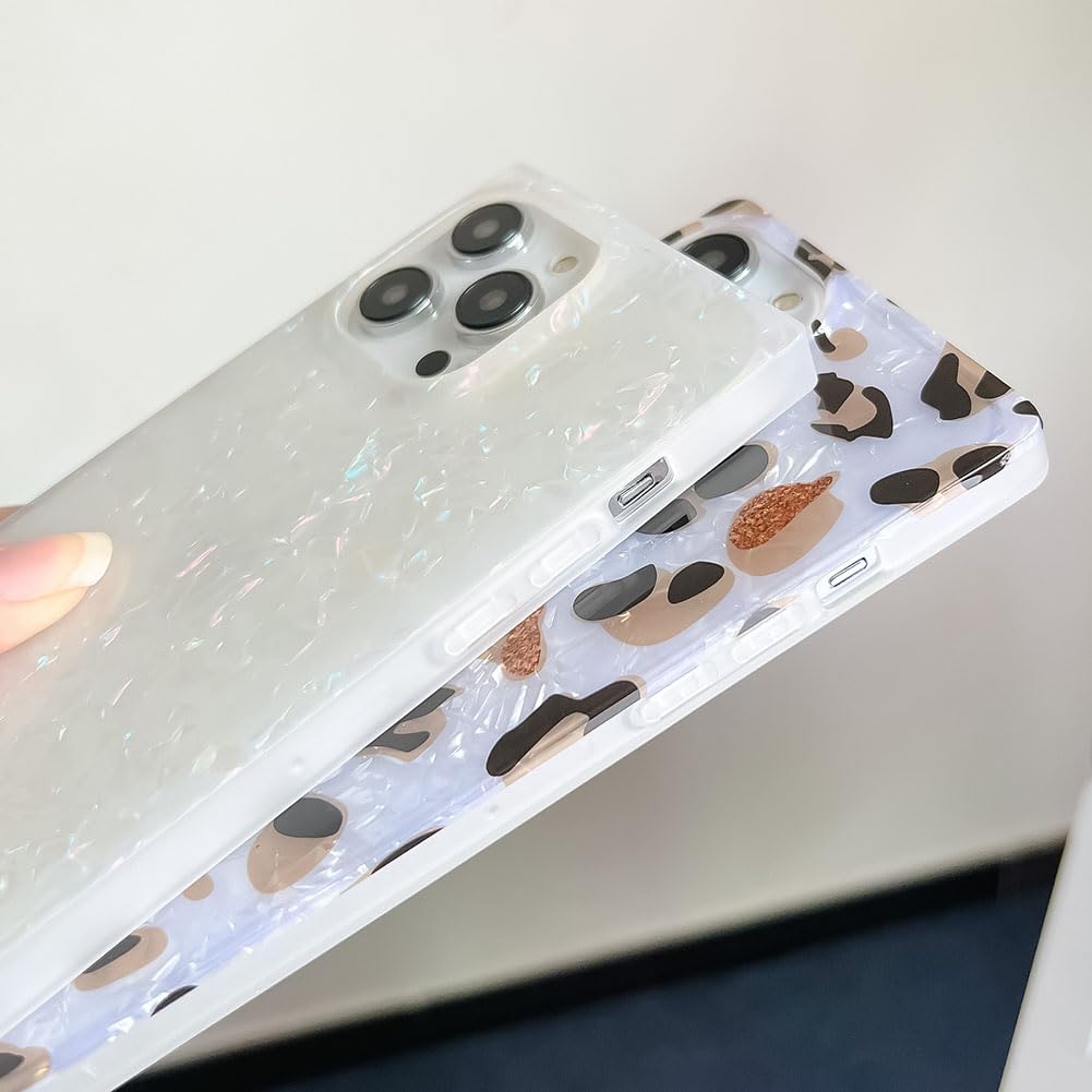 KERZZIL Elegent Mother Shell Pearl Pattern Compatible with iPhone Square Edge Case, Slim Soft ...