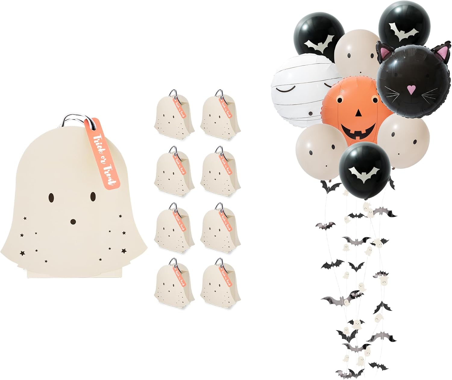 Amazon.com: Cheerland Halloween Party Pastel Ghost Bags and Balloon ...