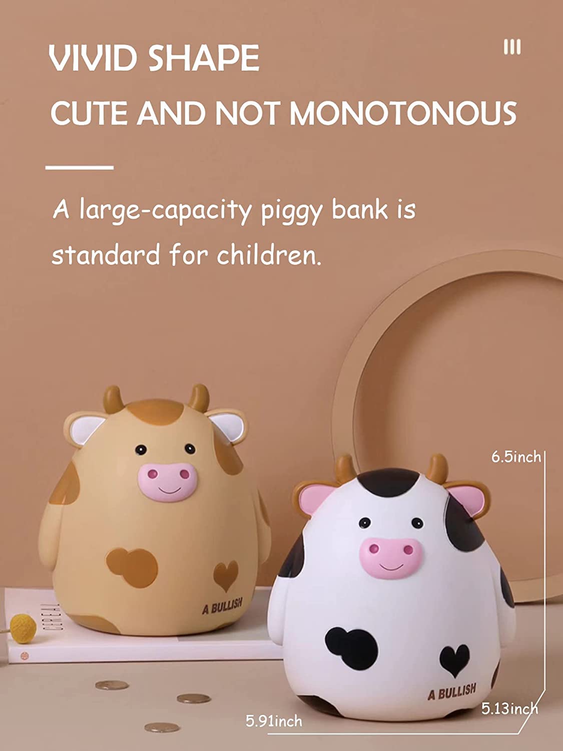 H&W Cow Piggy Bank, Unbreakable Coin Box for Kids, Cute Animal Money ...