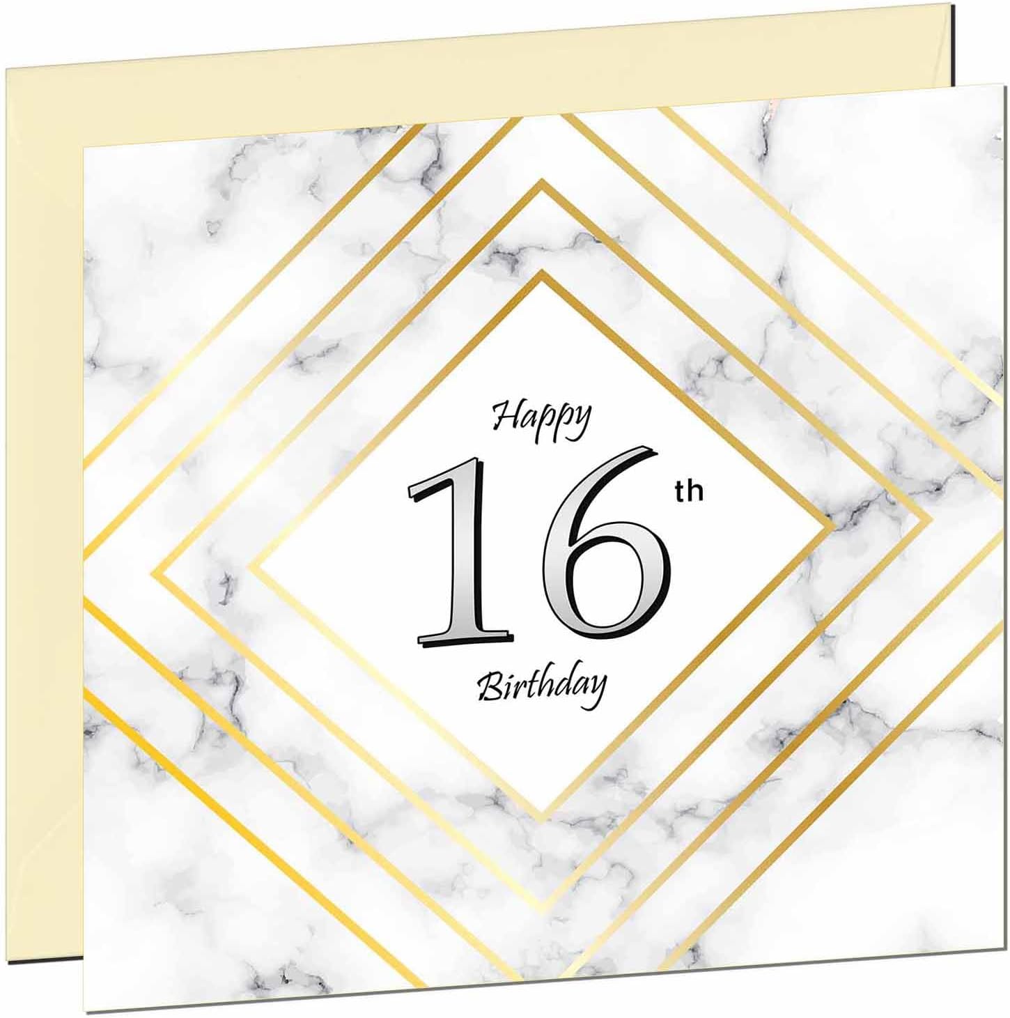 Carte d'anniversaire 16 ans pour garçons et filles – Marbre blanc doré ...