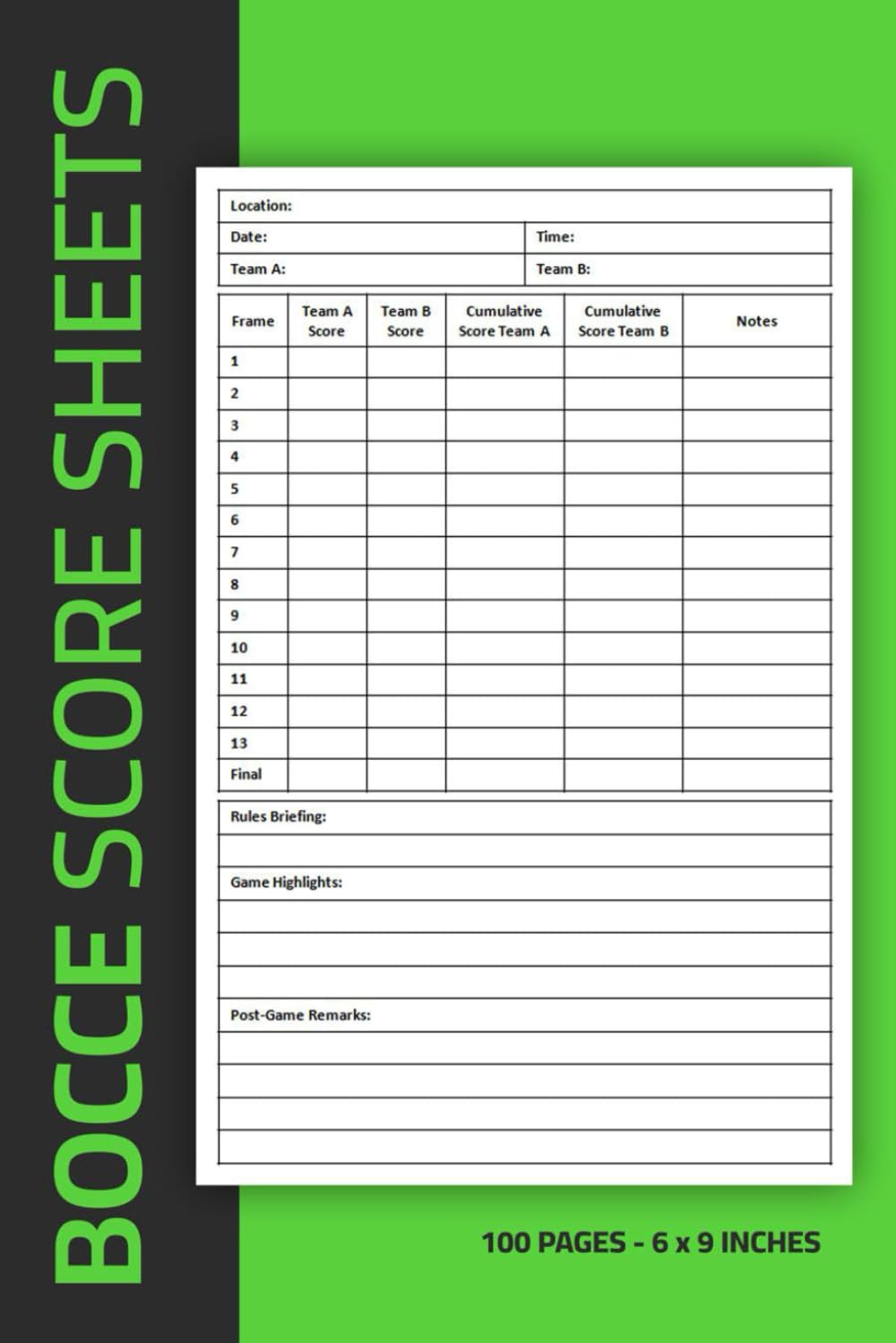 Bocce Score Sheets: Bocce Ball Game Score Record Book | Bocce Scorebook ...