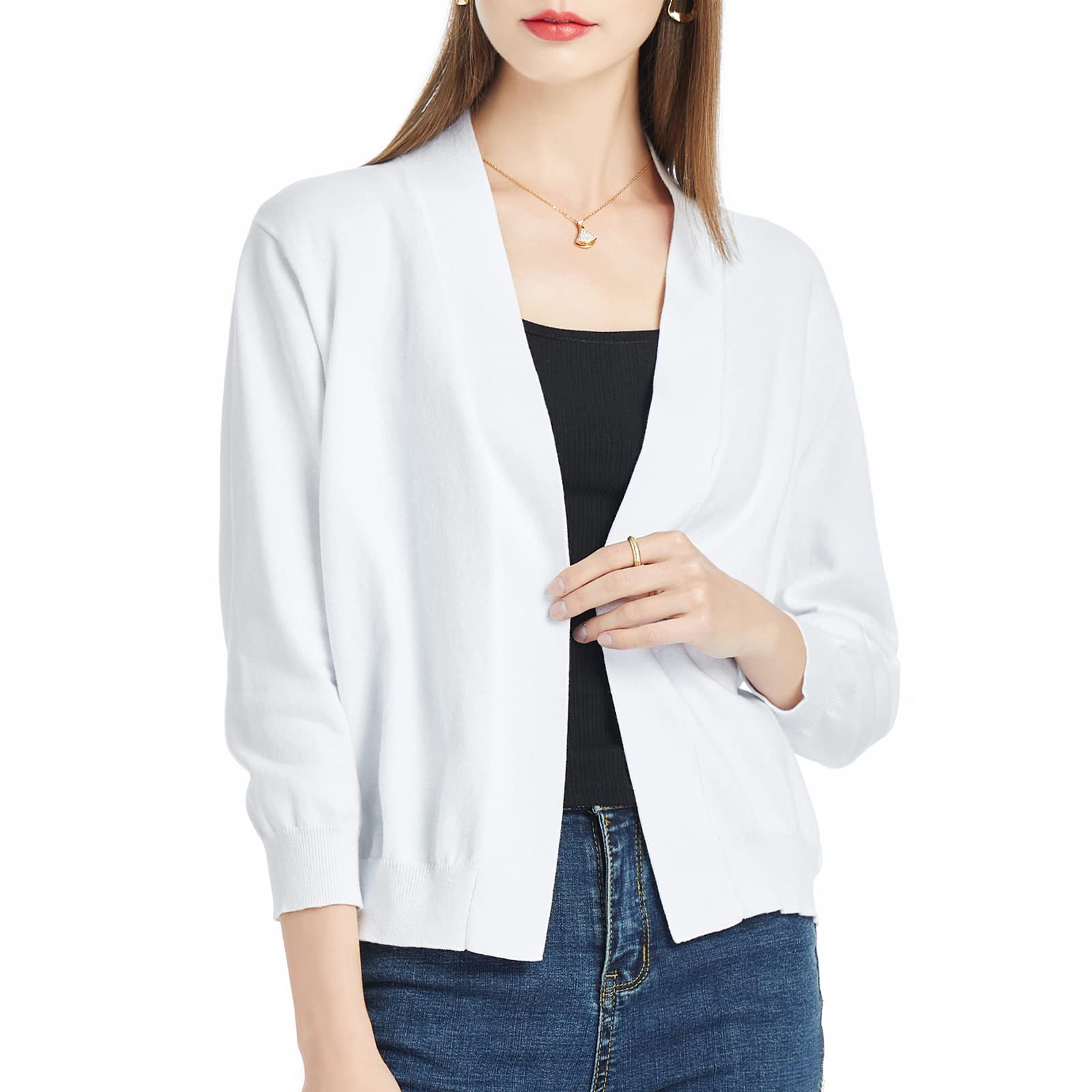 Women's Casual 3/4 Sleeve Cropped Cardigans Lightweight Sweater Knit ...