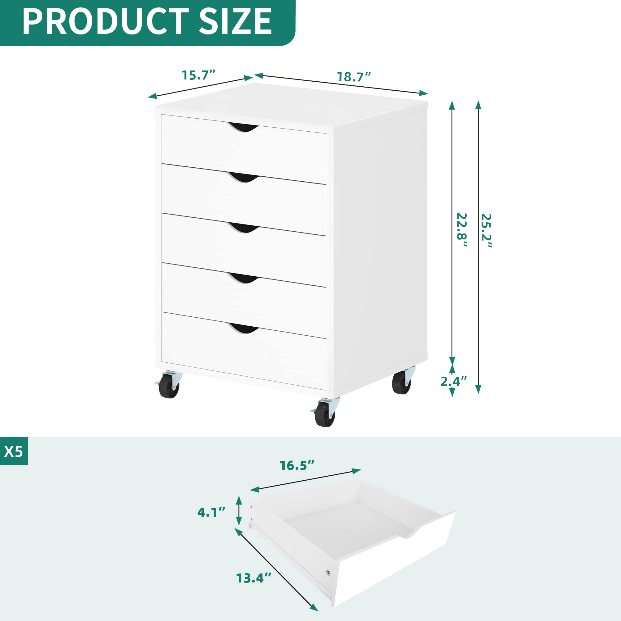Snapklik.com : 5 Drawer Storage Cart, Wood Storage Tower, 5 Drawers ...