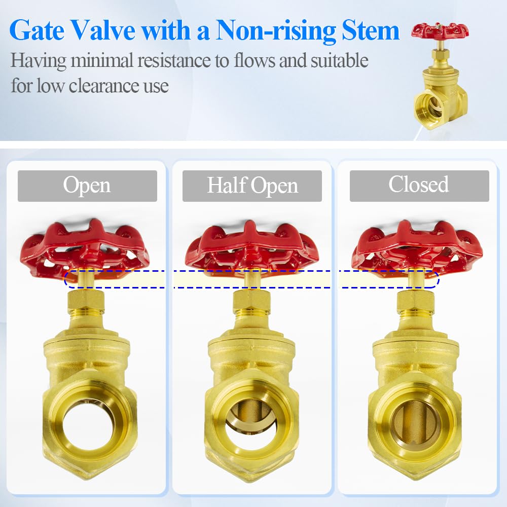 Snapklik.com : WiseWater 1 1/2 Brass Gate Valve, Rotating Sluice Valve ...