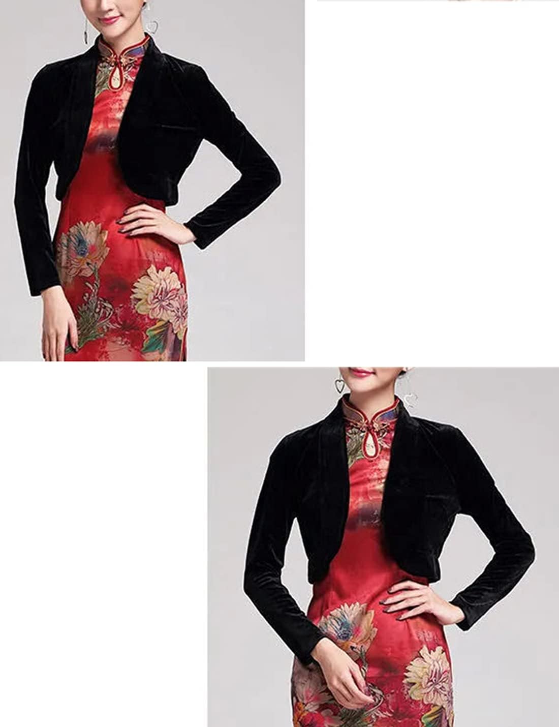 SeekMe Women's Long Sleeve Velvet Shrug for Dress Open Front Cropped ...