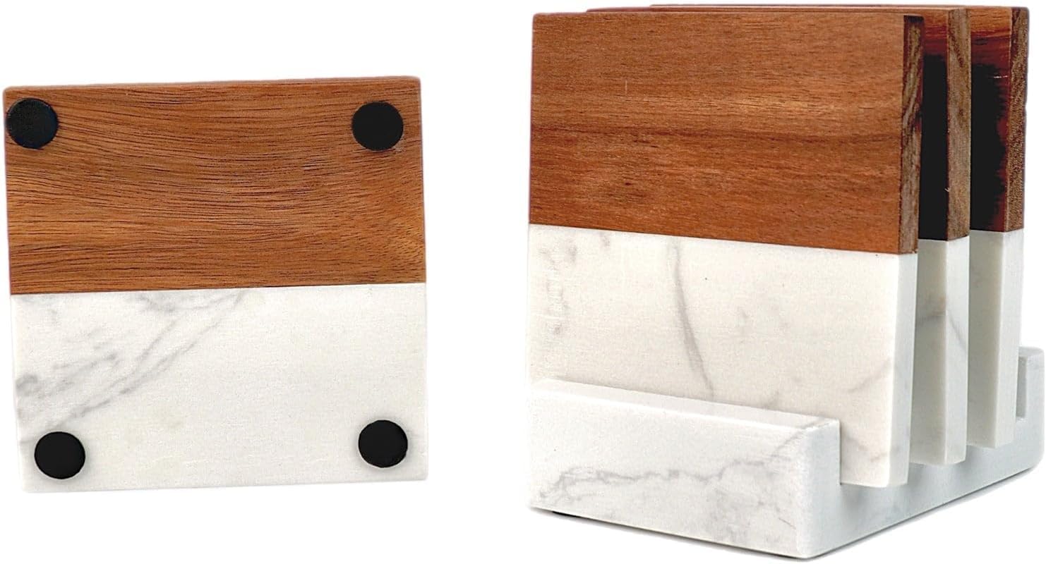 Amazon.com: Makerflo Wood Marble Coaster Pack 12 Each 4 & Display Base ...