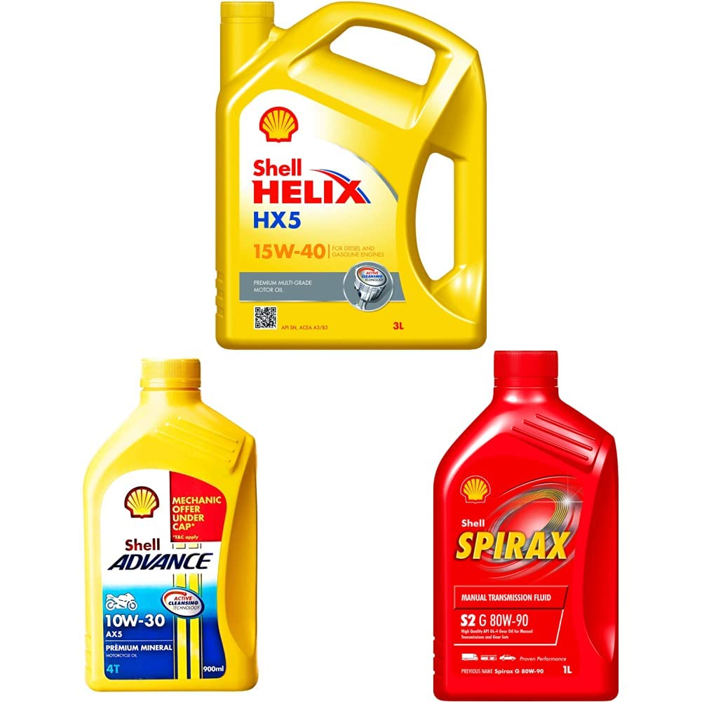 Buy Shell Helix HX5 15W-40 API SN Engine Oil (3L)&Shell Advance AX5 4T ...