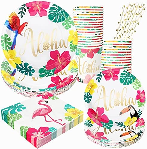 Amazon.com: 240 Pcs Luau Party Plates Hawaiian Aloha Birthday Party ...