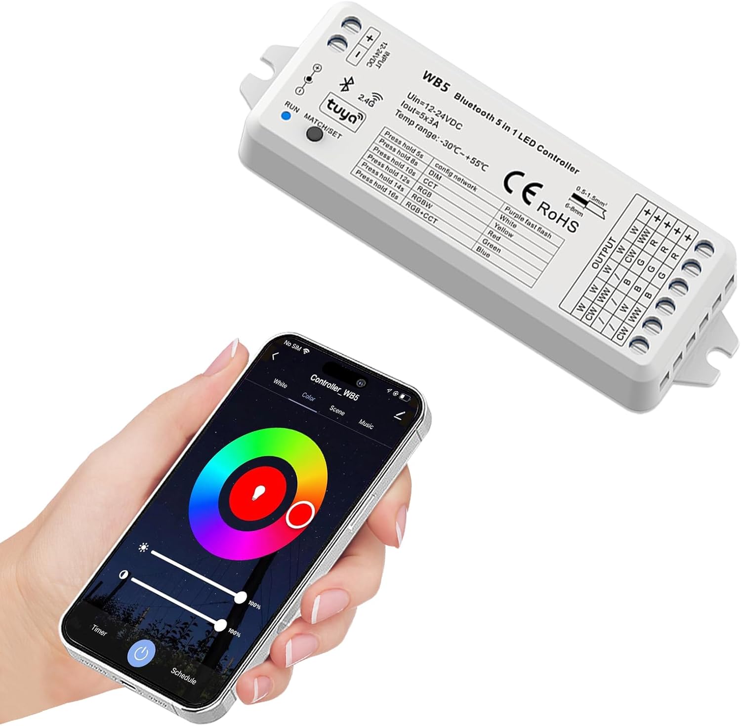 Controladores LED WB5 inalámbricos de 2 juegos, 5 en 1 con WiFi de 2.4 ...