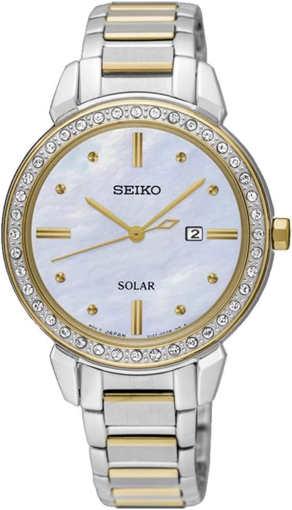 Amazon.com: SEIKO Solar Crystal White Mother of Pearl Dial Ladies Watch ...