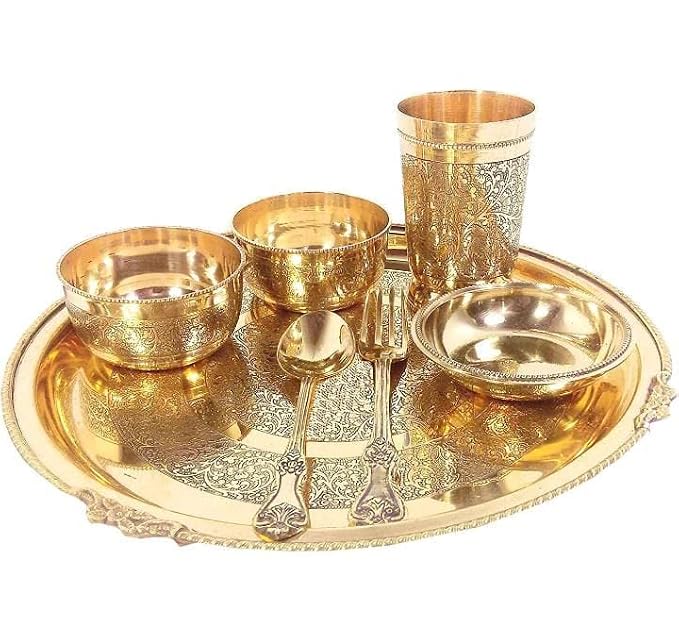 RM Metals Pure Brass Premium Dinner Set Brass Thali Set of 7 Pieces - 1 ...
