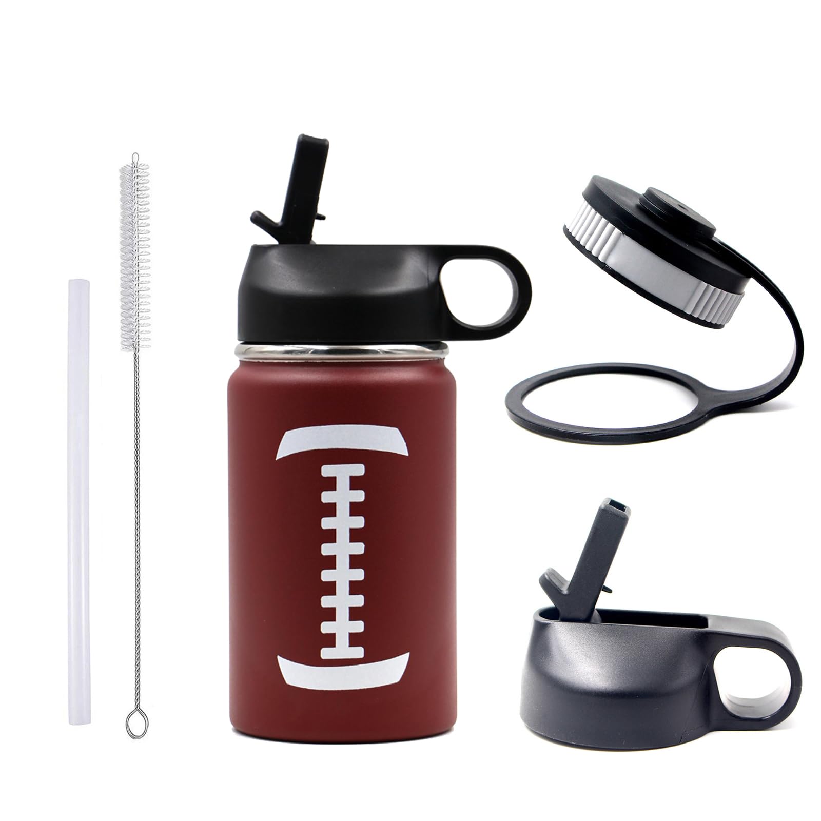 Amazon.com: 12 oz Football Water Bottle, Flask Sports with 2 Lids 18/8 ...