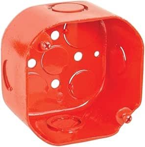 2 Pcs, 4 In. Octagon Box, Red, 2-1/8 In. Deep, (2) 1/2 In. & (2) 1/2-3/ ...