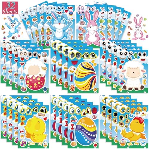 Amazon.com: 32 Sheets Easter Stickers Crafts for Kids, Easter Basket ...