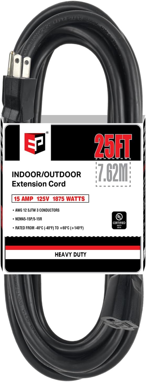 Cable Matters Outdoor Rated 12 AWG Heavy Duty 20 Amp Extension Cord 25 ...