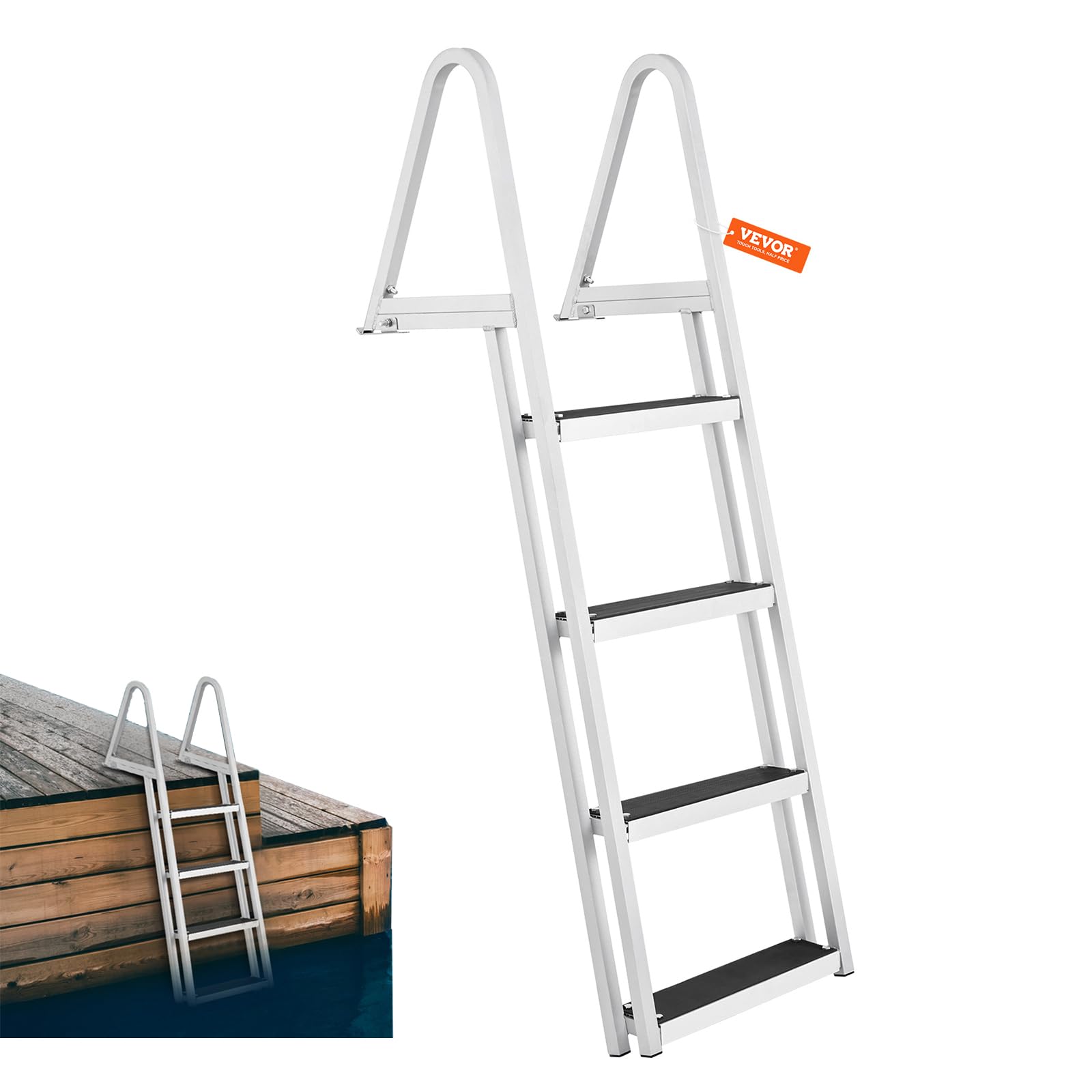 Snapklik.com : VEVOR Aluminum Dock Ladder 4 Steps, Removable Boat ...