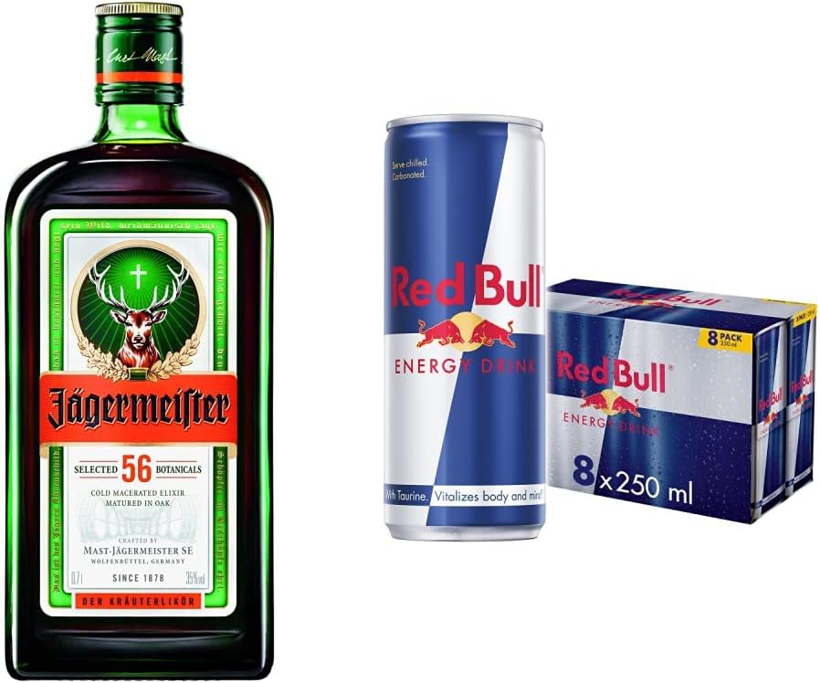 Jägermeister Herbal Liqueur, 70cl & Red Bull Energy Drink, 250ml x 8 ...