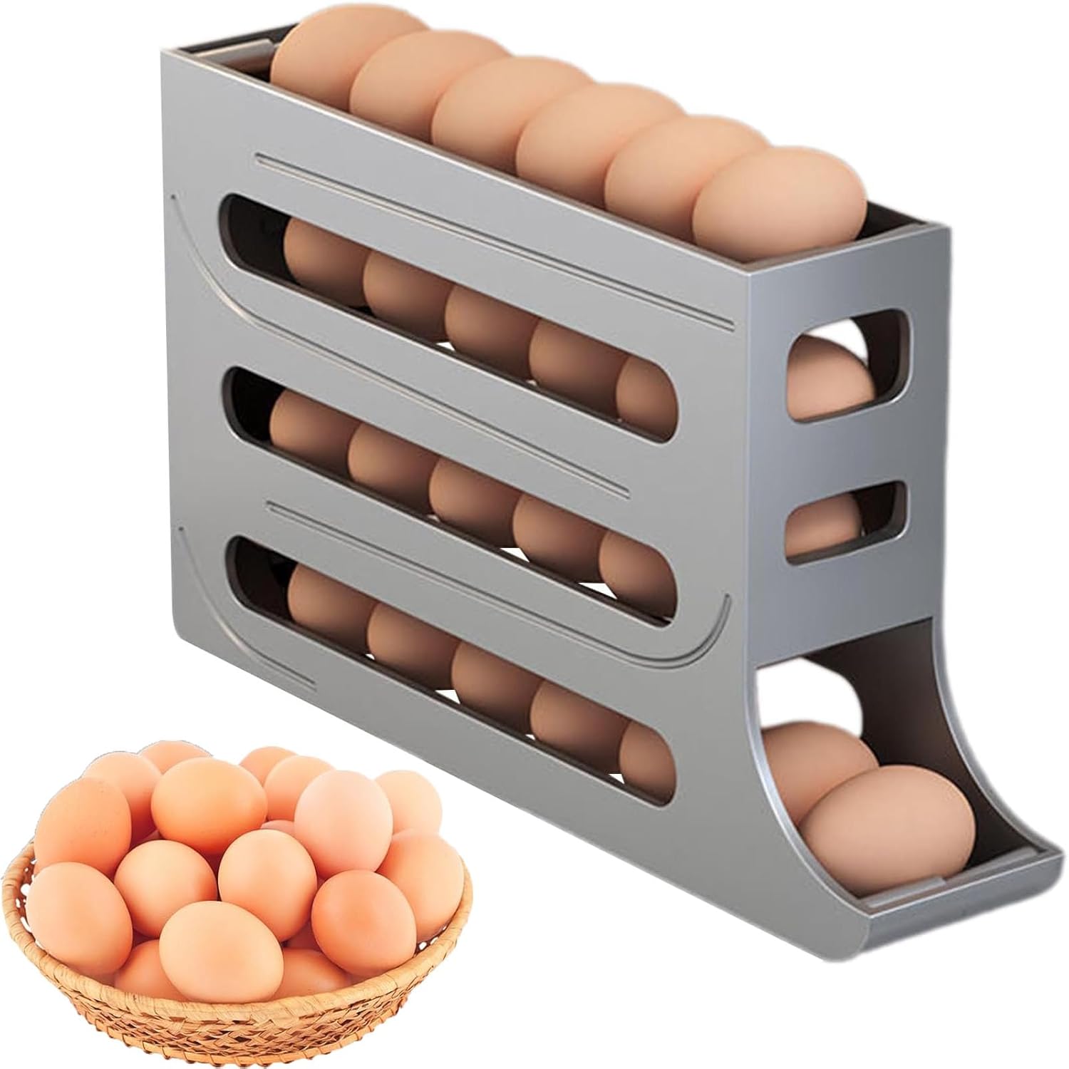 Amazon.com: TMMIXERY Refrigerator Egg Storage Box, 4 Tier Rolling Egg ...