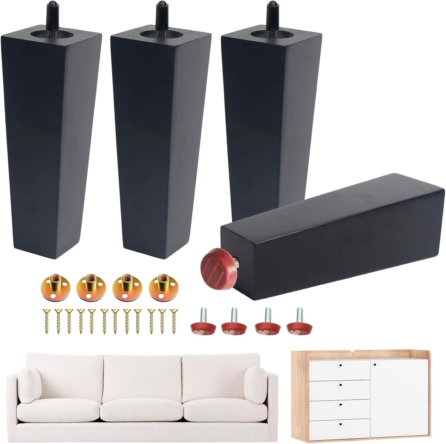 Amazon.com: bahilok Solid Wood Furniture Legs Set of 4 - Heavy Duty 800 ...
