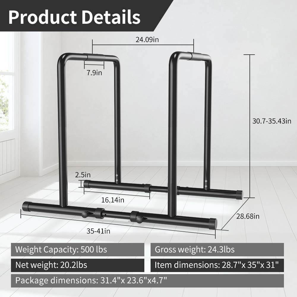Dripex 500lbs Adjustable Dip Bar Heavy Duty Steel Dip Station, Home Dip ...
