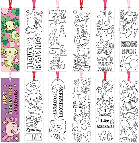 72 Pcs DIY Coloring Bookmarks Axolotl Color Your Own Bookmarks for Kids ...