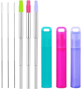 Amazon.com: NAIVELY-Metal Reusable Straws, 3 Pack Collapsible Portable ...