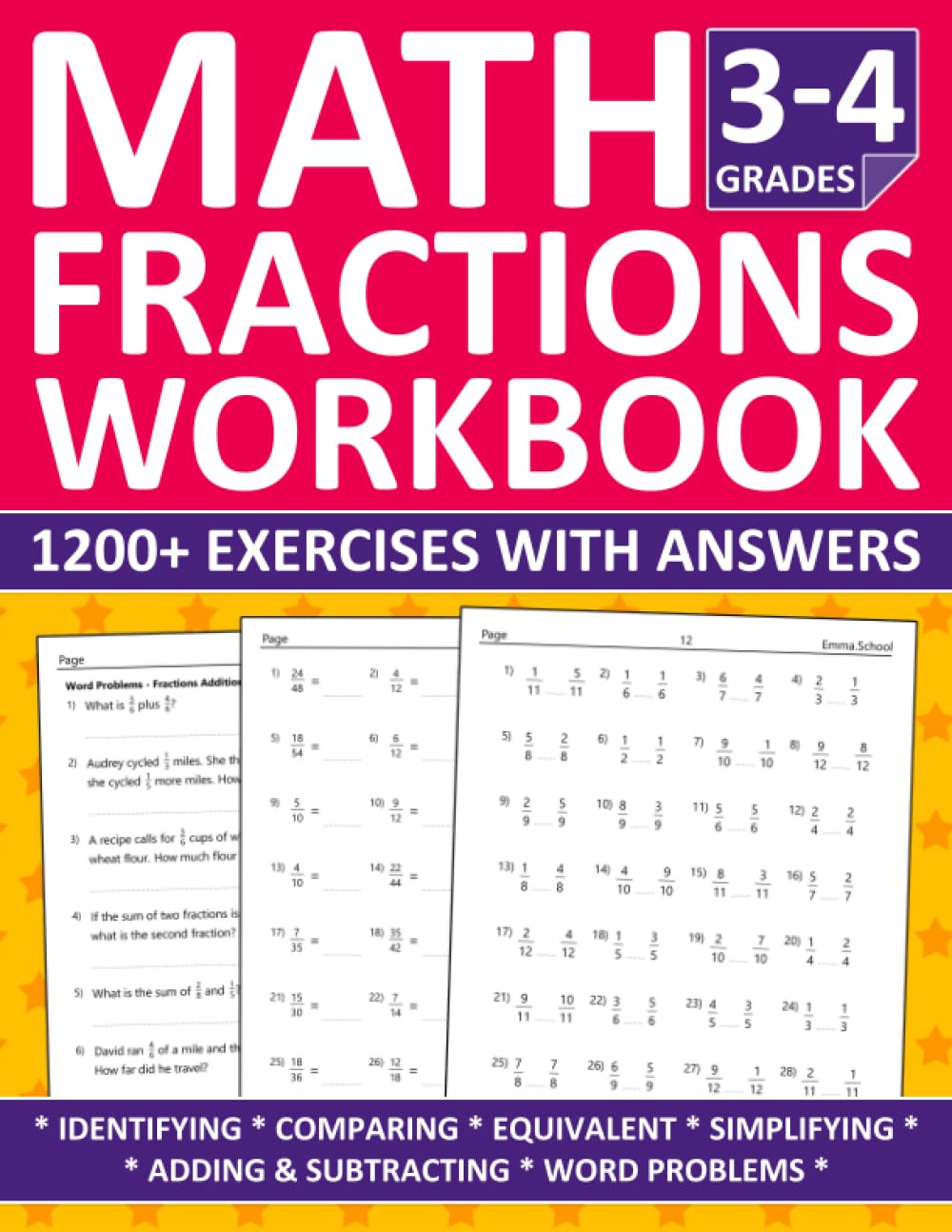 Fractions Math Workbook For Grades 3-4: Fractions Workbook with ...