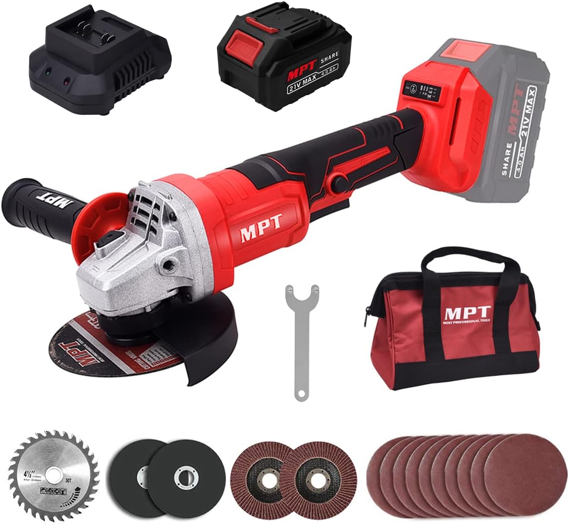 Cordless Grinder - MPT 21V Cordless Angle Grinder with 4.0Ah Li-Ion ...