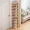 Amazon.com: 8 Tiers Vertical Shoe Rack,Bamboo Narrow Shoe Rack,Small ...