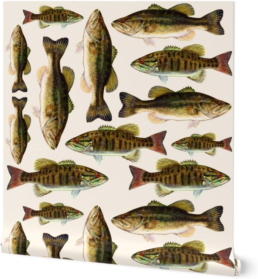Spoonflower Commercial Grade Wallpaper Swatch - Fish Bass Animal ...