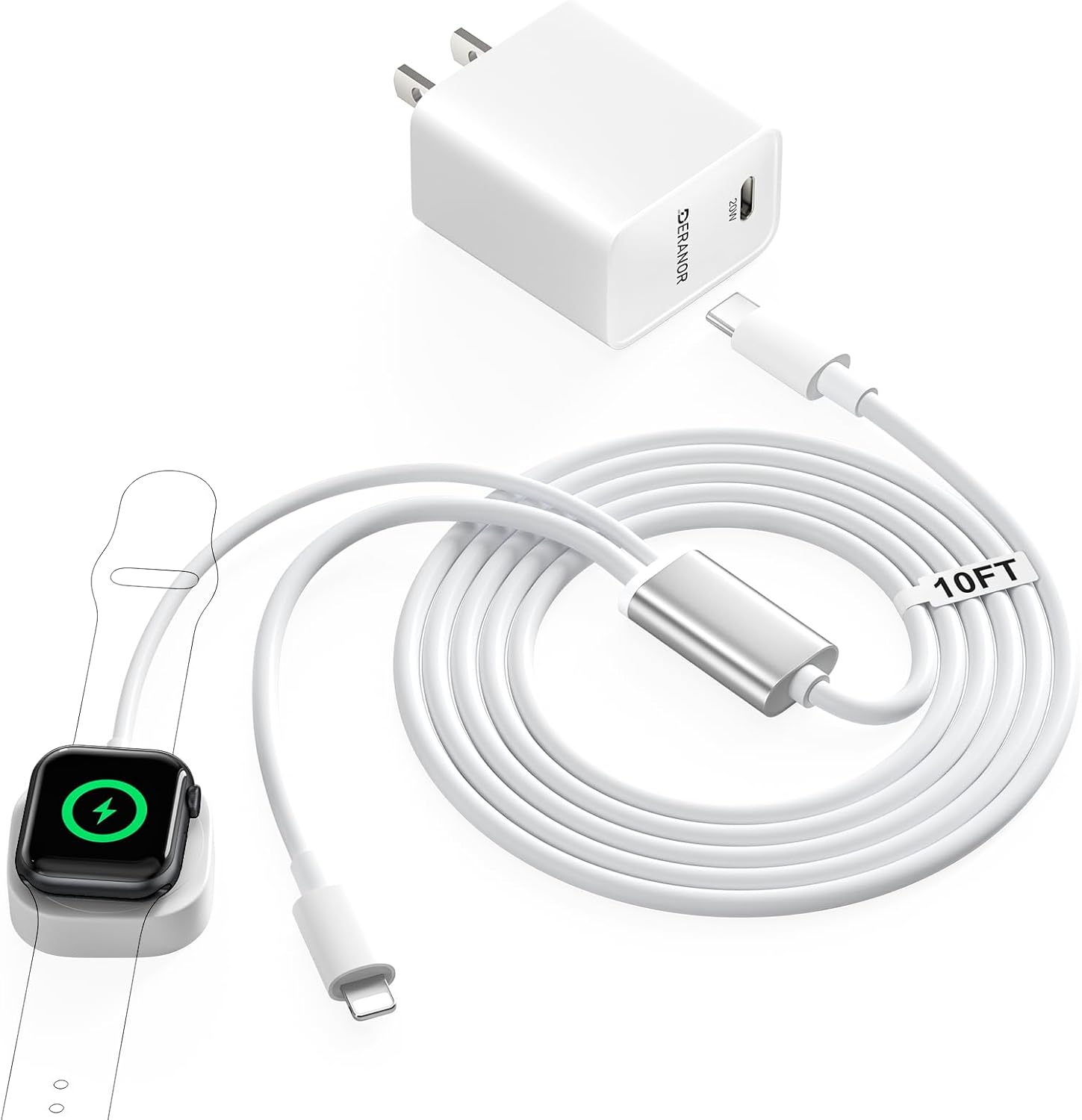 Amazon.com: 2 in 1 i Watch Charger Fast Charging Magnetic Cable 10FT ...
