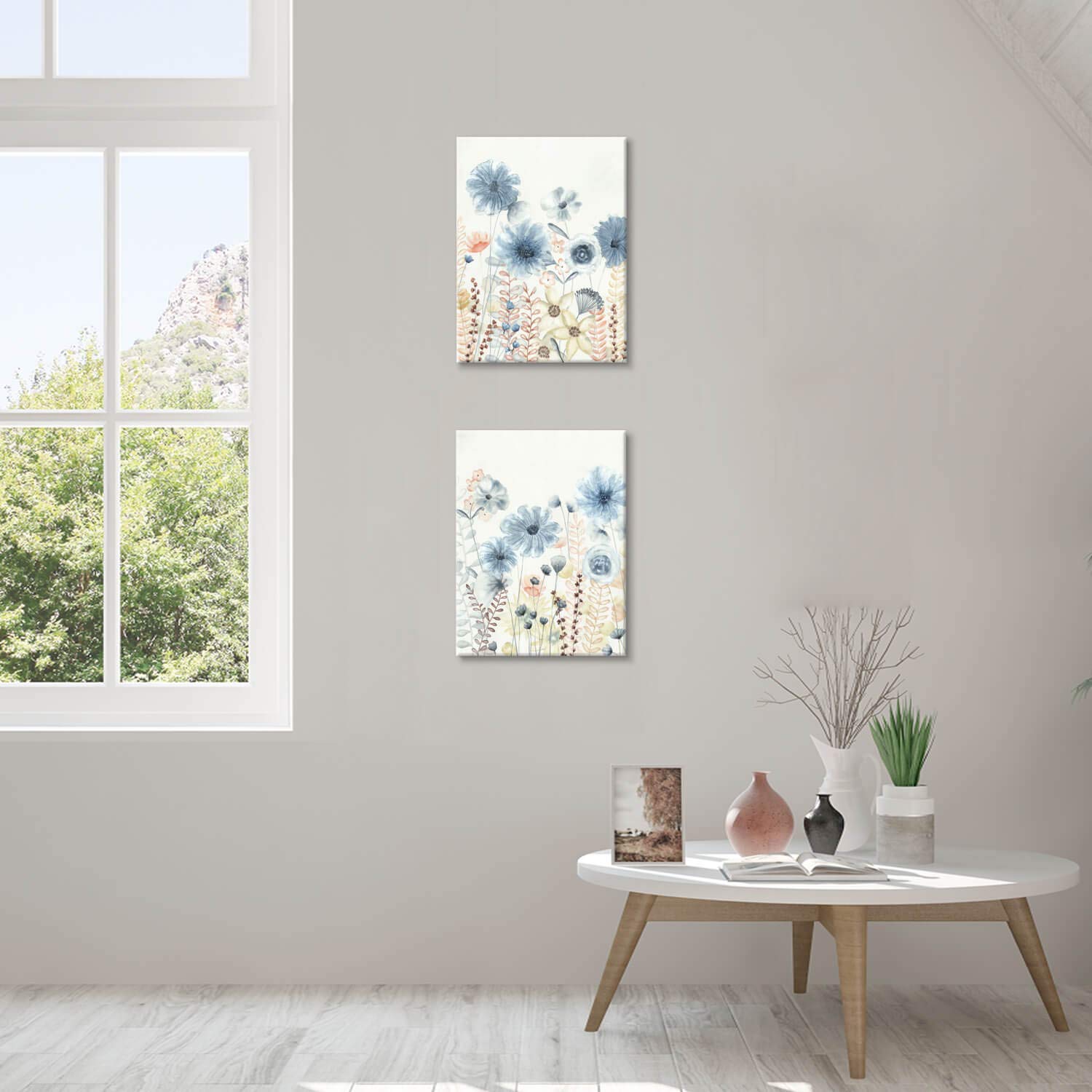 UTOP-art Abstract Flower Painting Wall Art: Modern Blue Floral ...