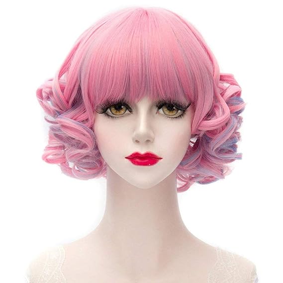 Amazon.com : Girls Short Curly Wig Pink, MQ Color Wavy Short Wigs for ...