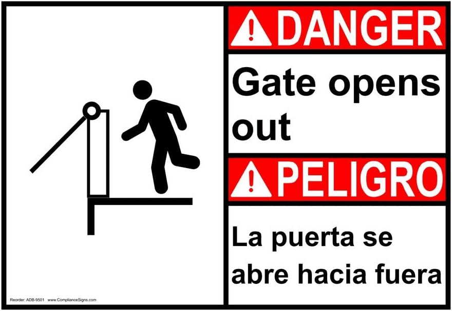 Amazon.com: ANSI DANGER Gate Opens Out Bilingual Sign ADB-9501 Exit ...