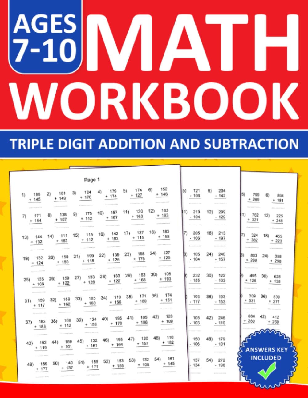 Math Triple Digit Addition and Subtraction Workbook For Kids Ages 7-10 ...