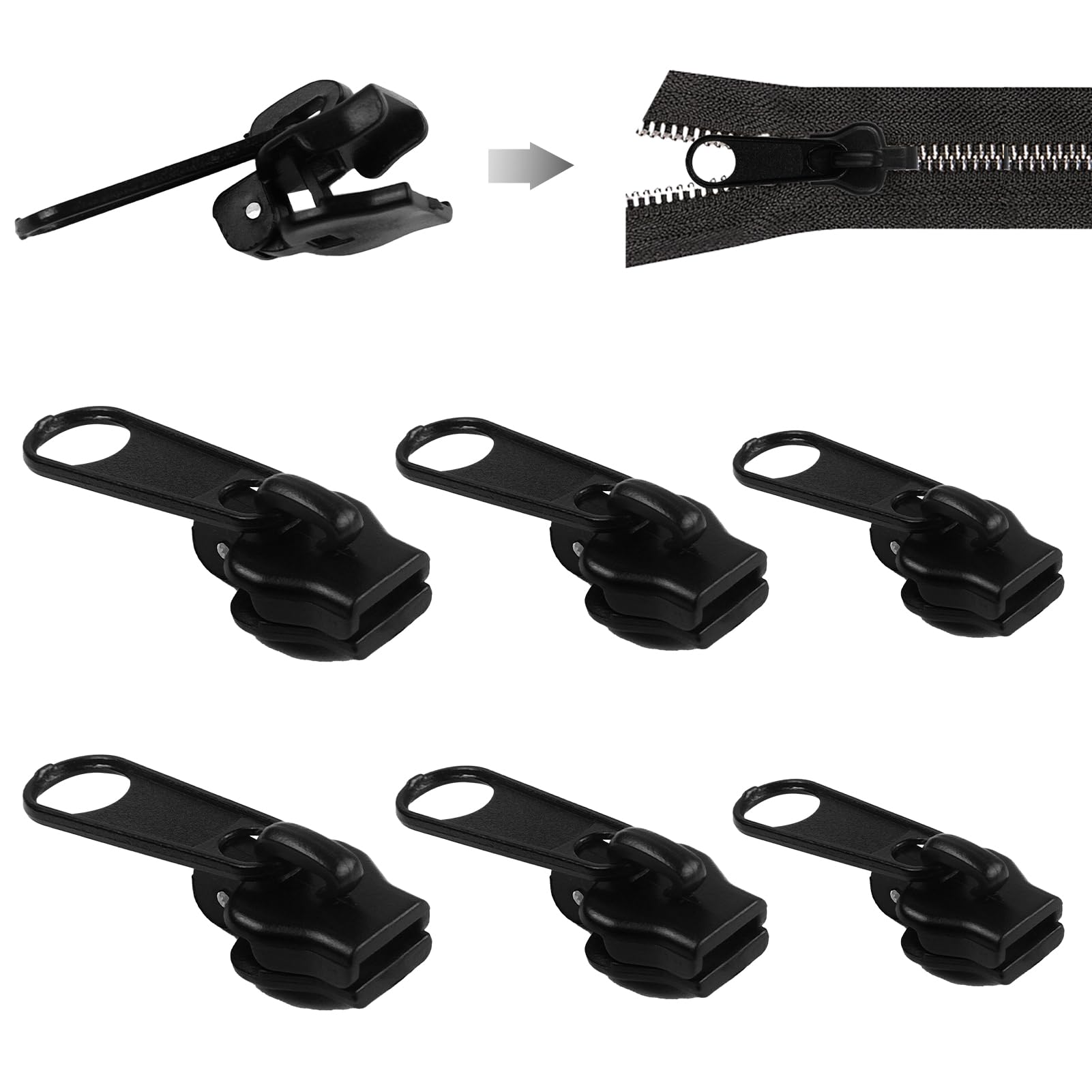 6pcs Zipper Repair Kit 3 Sizes Removable Zip Slider Puller Replacement ...