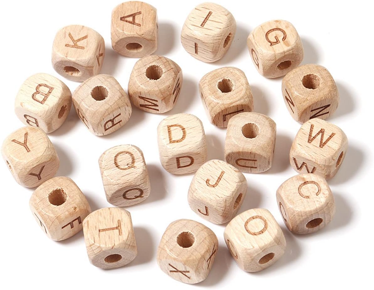 Amazon.com: 52Pcs Alphabet Wooden Beads 12mm Square Wooden Beads A-Z ...