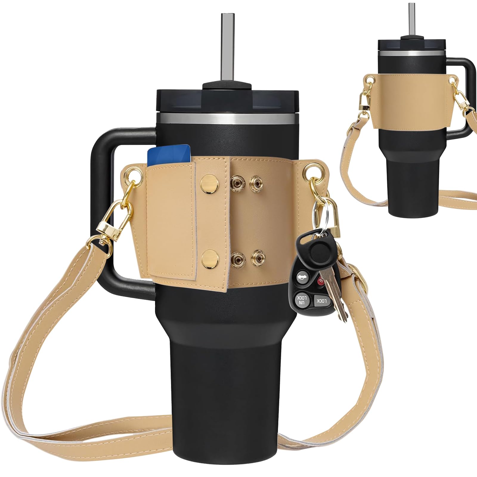 Amazon.com: Pocnutri Crossbody Stanley Holder with Strap, Faux Leather ...